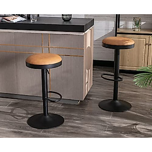 EALSON Modern Swivel Bar Stools Set of 2 Adjustable Counter Height Backless Barstools with Metal Base Leather Upholstered Round Bar Stool Chairs for Kitchen Island/Pub/Breakfast Bar, Brown