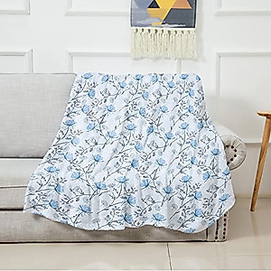 Blue Flowers Throw Blankets Gifts, Soft Flannel Fleece Microfiber Blankets, Warm Bed Blanket Throws for Chair Sofa Couch Bedroom Camper 50x80 in Rustic Floral Seasonal Summer Spring