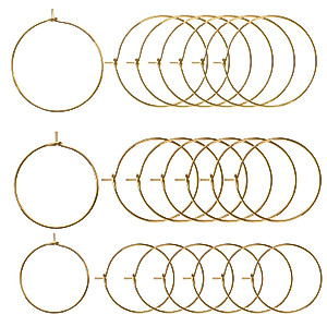 BronaGrand 150 Pieces Gold Plated Wine Glass Charm Rings Earring Hoops 3 Sizes,30mm,25mm,20mm