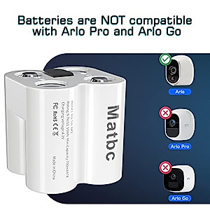 Matbc Rechargeable Batteries for Arlo, Unique 4in1 Design of 123A Camera Batteries, Replacemen with arlo Security Camera System VMK 3200/VMC3030/VMS3330/3430/3530 Battery, 4Pack 3000mAh Upgraded