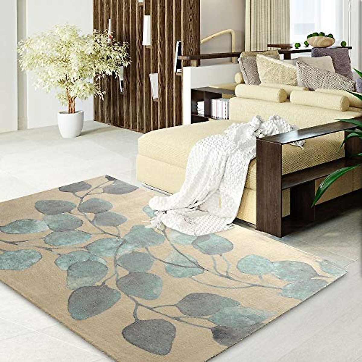 Rugsmith Ficus Modern Floral Area Rug, 5 ft x 7 ft, Turquoise