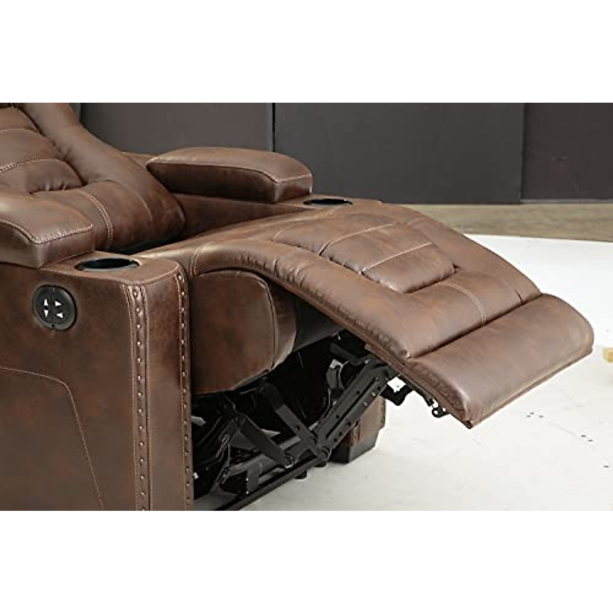 Signature Design by Ashley Owner's Box Faux Leather Power Recliner with Adjustable Headrest, Brown
