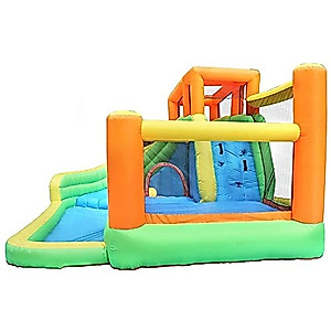 Bouncy Castle, Inflatable Castle Inflatable Castle Family Children's Playground Outdoor Play Equipment Small Trampoline Slide Combination for Kids (Orange 510X385X265Cm)