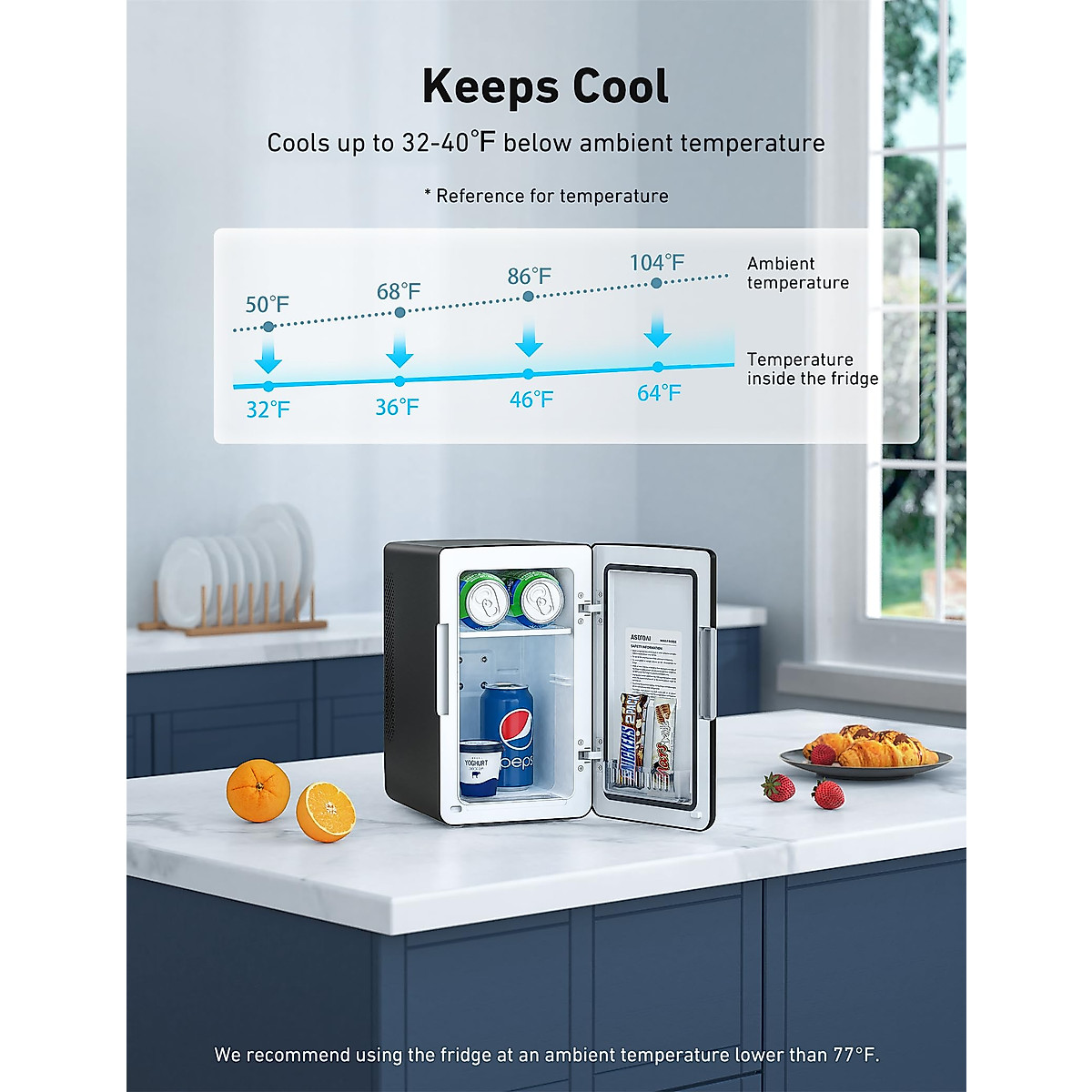 AstroAI Mini Fridge 2.0 Gen, 6 Liter/8 Cans Makeup Skincare Fridge 110V AC/ 12V DC Portable Cooler and Warmer Little Tiny Fridge for Bedroom, Beverage, Cosmetics and Christmas (Black) (Renewed)