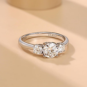 Hitlinker 3 Stone Moissanite Engagement Ring for Women White Gold S925 Sterling Silver Band Rings 1.6CT Round Cut Lab Created Diamond Rings Wedding Promise Ring Anniversary Rings for Her Size 9