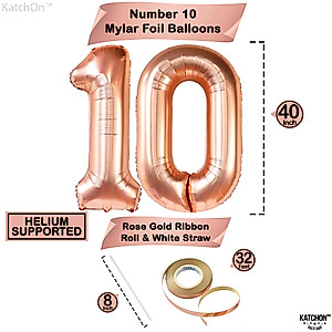 KatchOn, Giant Rose Gold 10 Balloon Number - 40 Inch, Pack of 12 | Rose Gold 10 Balloon with Confetti Balloons | Rose Gold 10th Birthday Decorations for Girls | Happy 10th Birthday Balloons for Girls
