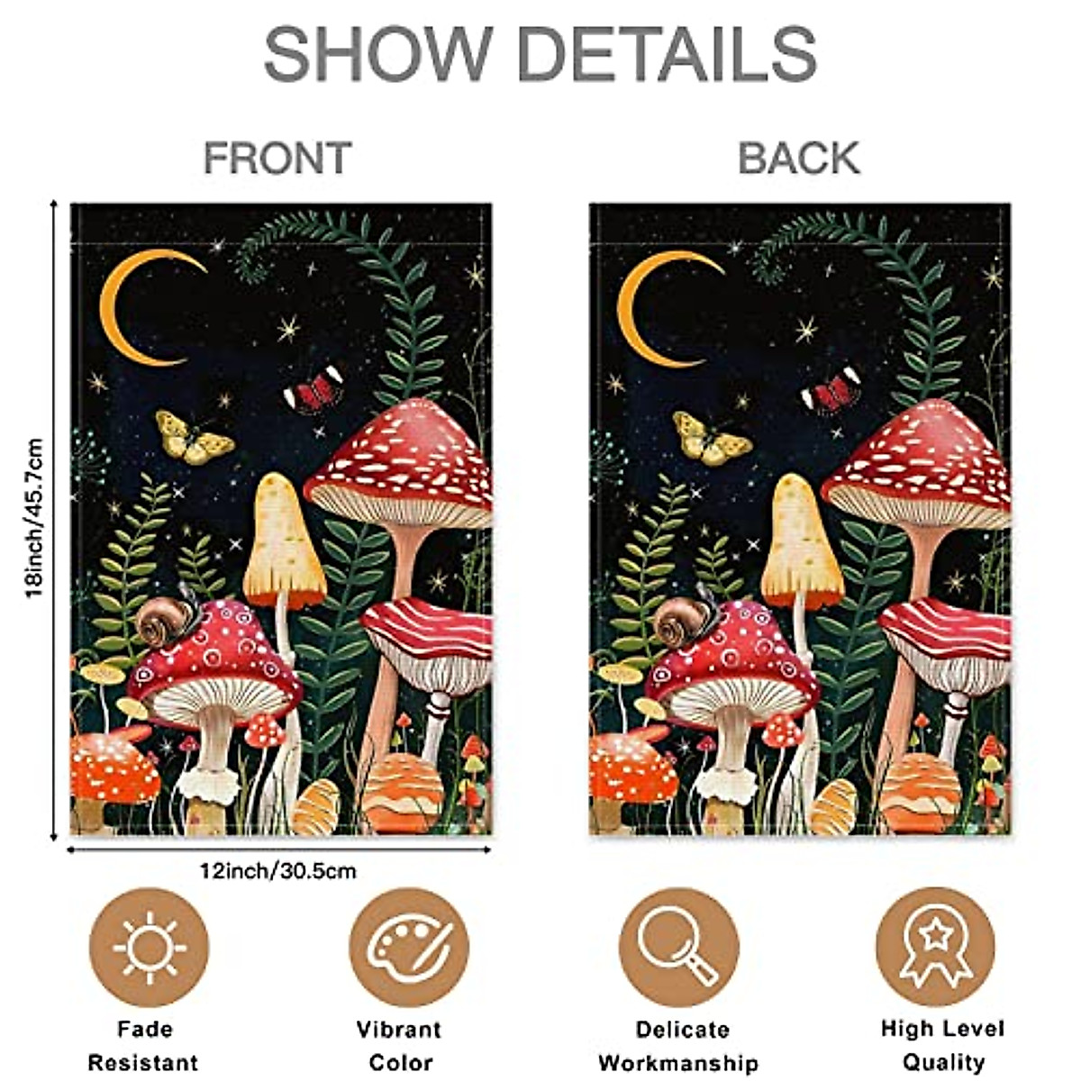 Mushroom Garden Flag 12x18 inch Double Sided Mushroom Decor Yard Flag for Outside Farmhouse Porch Decorations