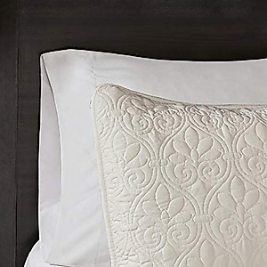 Madison Park Quebec Quilt Set - Luxurious Damask Stitching Design, Cotton Filled Lightweight Coverlet Bedspread Bedding, Shams, Full/Queen(90"x90"), Cream 3 Piece