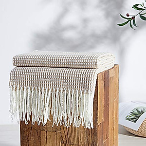 BOURINA 100% Acrylic Waffle Thermal Blanket for  Home Decoration Soft Lightweight Blanket  Breathable and Moisture Absorption for All Season for Couch/Bed,50 x 60'' Beige