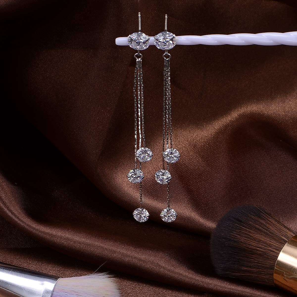 CZ Linear Earrings for Women Super Long Shoulder Earrings Sterling Silver Thread Earrings Crystal Cubic Zirconia Rhinestone Tassel Drops Bridal Chain Earring for Wedding Bride Bridesmaids Party