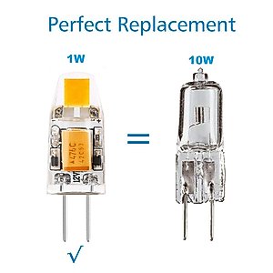 Lxcom Lighting G4 LED Bulb 1W 12V LED Light Bulb T3 10W Halogen Replacement Bulb G4 Bi-Pin Base Warm White 3000k No Flicker for Landscape Lighting,10 Pack