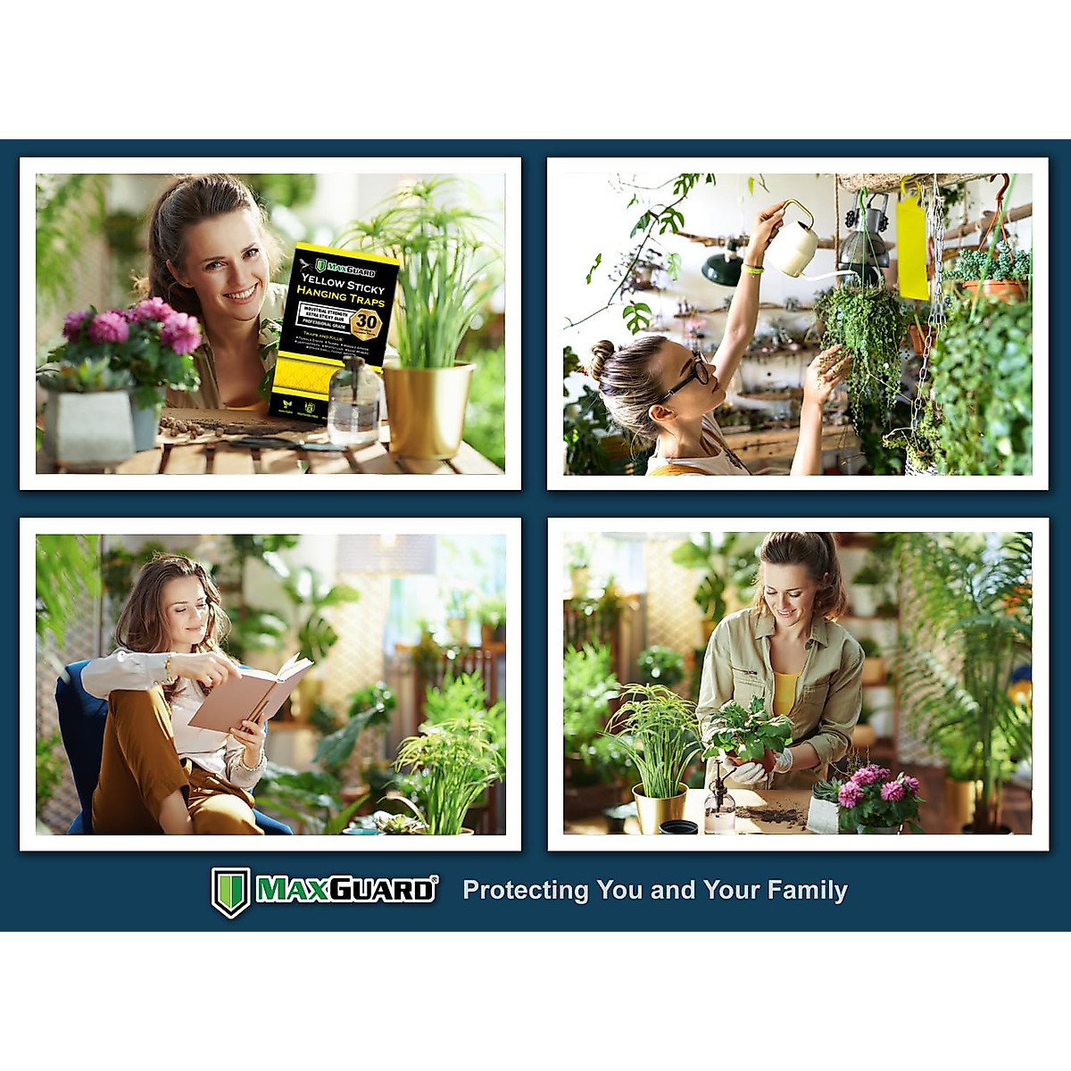 MaxGuard (30 Pack) Yellow Sticky Hanging Traps - Catch and Kill Fungus Gnats, Whiteflies, Mosquitos, Aphids, Leaf Miners, Flying Insect Catcher Glue Trappers for Indoor or Outdoor