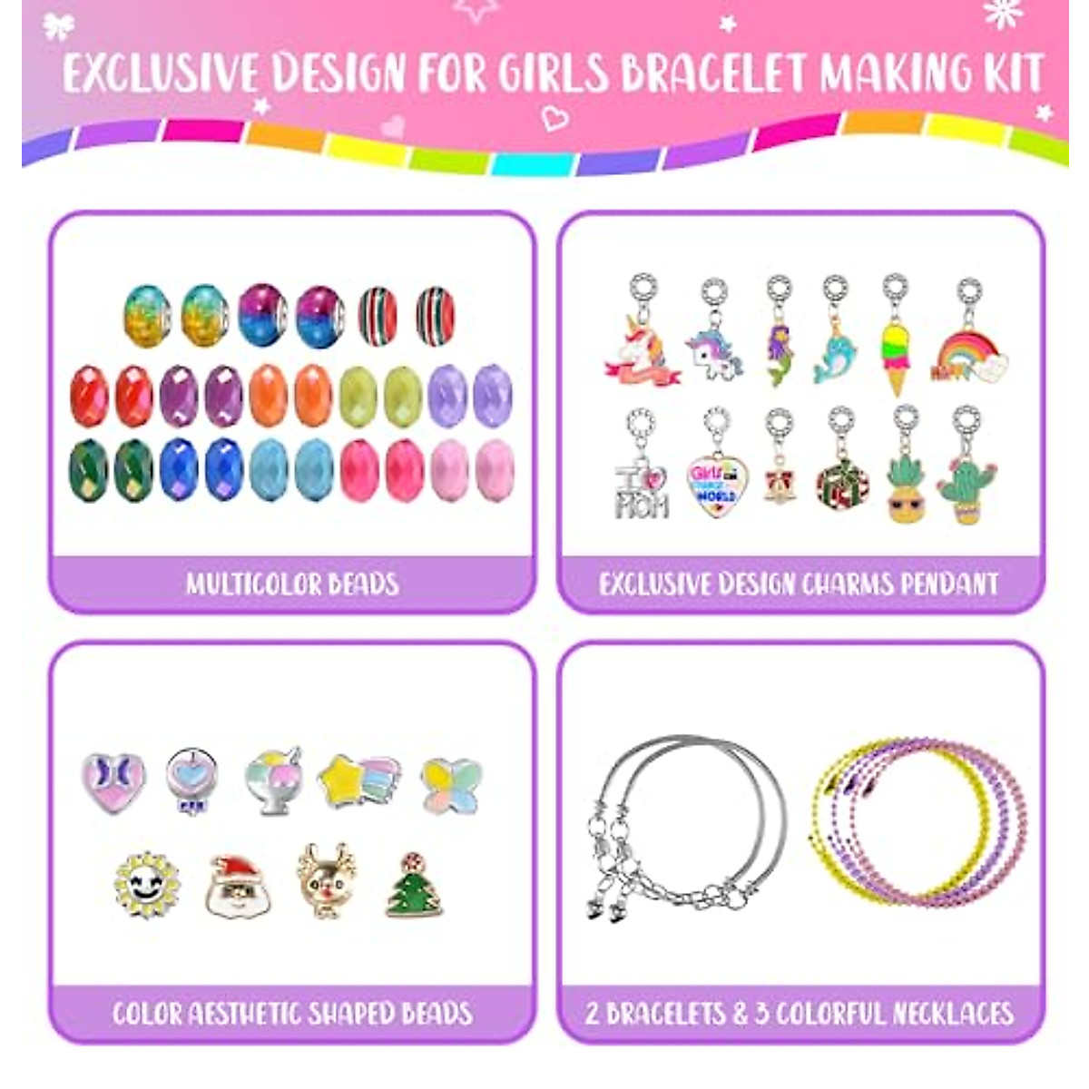 BDBKYWY Girls Charm Bracelet Making Kit - Kids Unicorn Jewelry Supplies Make Set DIY Art Craft Set Birthday Gifts for 3 4 5 6 7 8 Year Old Girl Toys Age 6-8