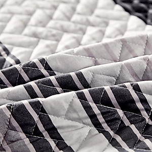 Mybedsoul Grey Boho Quilt Set King Size,3 Pieces Striped Bedspread,Soft Microfiber Coverlet for All Season-1 Quilt and 2 Pillow Shams,90"x104"