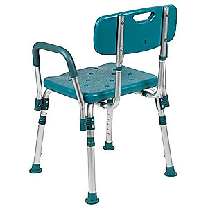 Flash Furniture HERCULES Series 300 Lb. Capacity Adjustable Teal Bath & Shower Chair with Quick Release Back & Arms