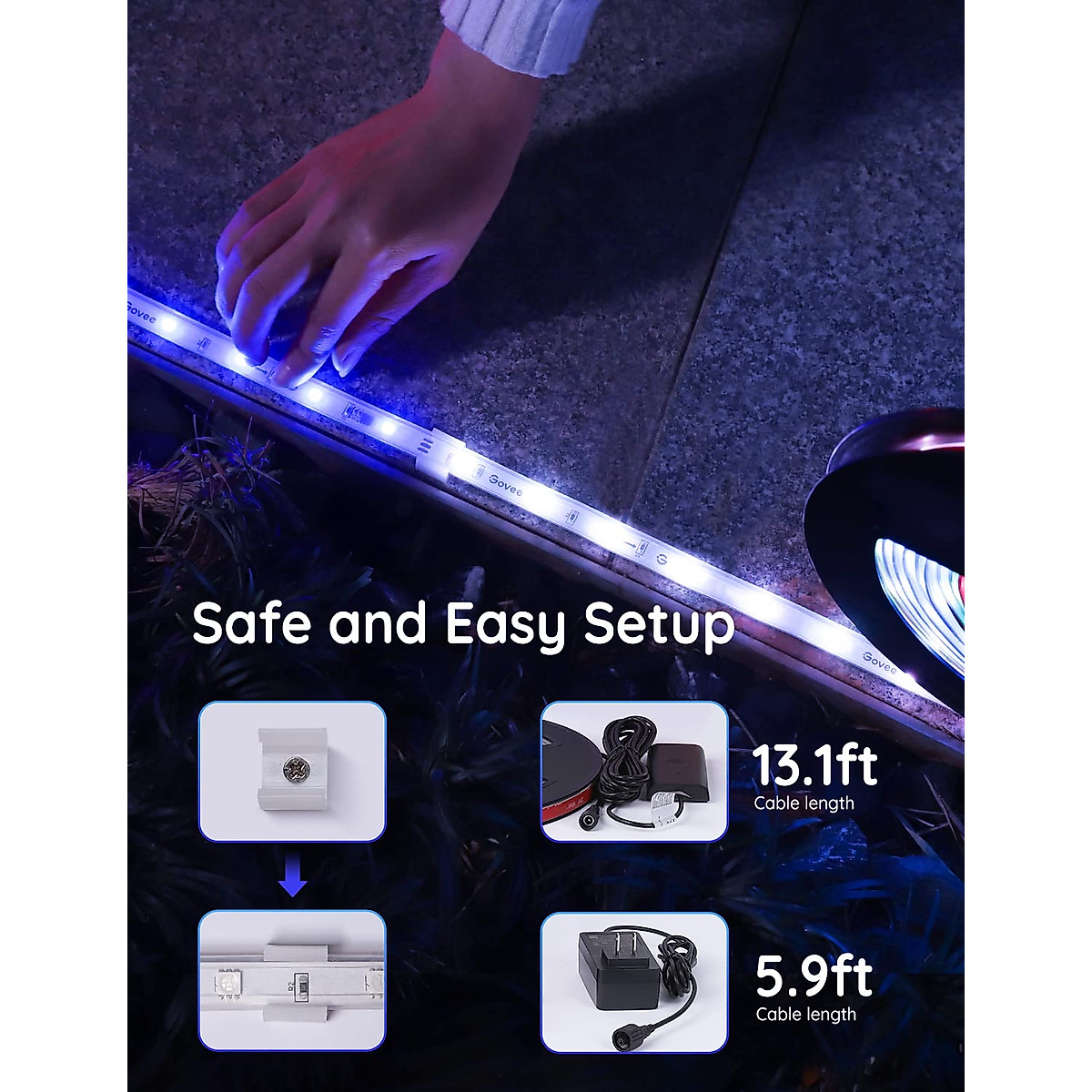 Govee Outdoor LED Strip Lights, 32.8ft RGBIC Outdoor Lights Work with Alexa, IP65 Waterproof Lights Strip, 16 Million Colors with App Control, Music Sync Outdoor Rope Lights for Roof Balcony Garden