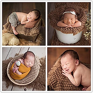 Baby Photography Props Basket Braid Wool Wrap Newborn Photo Shoot Baskets Filler Posing Stuffer Background Blanket (Coffee)