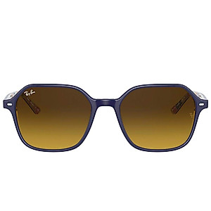 Ray-Ban RB2194 John Square Sunglasses, Blue On Stripes Orange/Blue/Brown Gradient Dark Brown, 53 mm