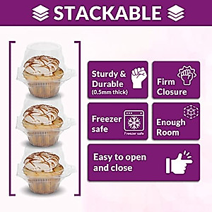 50 Pcs Individual Cupcake Containers Disposable Clear Plastic Cupcake Holders with Airtight Deep Dome Lid Stackable Single Cupcake Boxes for Home Baking Party Wedding, Cake Shop