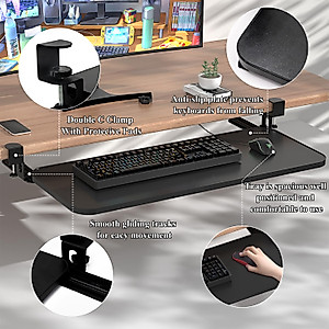 LYJANUN Keyboard Tray Under Desk Keyboard Tray Slide Out, 25.7" X 9.8" Keyboard Drawer with C Clamp Mount System, Easy for Installation and Typing, for Home Study Office Work