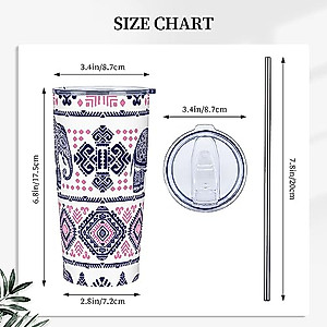 20oz Insulated Coffee Tumbler With Straw Stainless Steel Swig Tumblers,Travel Mugs Insulated For Hot And Cold,Reusable Thermal Water Bottle Cup For Car Camping Exercise（Mandala Bohemian Elephant ）