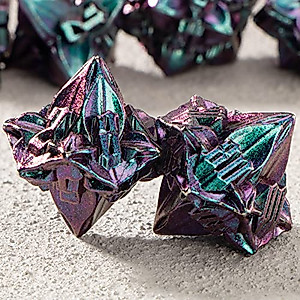 KERWELLSI Metal DND Dice Set, Dungeons and Dragons Dice Set D&D, Purple Role Playing Dice, 7 Piece D and D Dice with Box, Polyhedral RPG Dice D20 D12 D10 D8 D6 D4