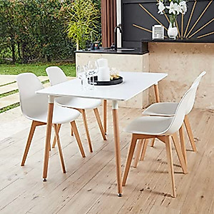 +gardenlife | Magnolia Nordic Chair Design Dining Wood Plastic Side Armless Chairs | Set of 2 | White