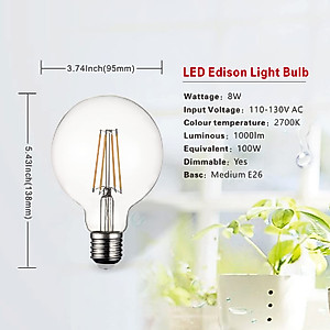 SD LUX Vintage Edison Light Bulb 8W 1000LM dimmable 100W Equivalent LED Bulb G30 Globe, Warm White 2700K E26 Medium Base, 2 pcs (2)