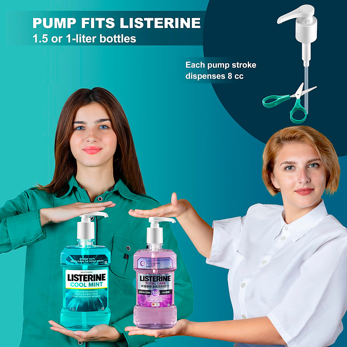 Pump Dispenser, Made to Fit Listerine 1.5 or 1 Liter Bottles [Package Includes 1 Pump]