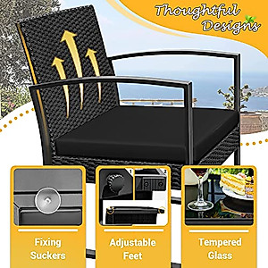 JUMMICO Patio Chairs 3 Piece Outdoor Furniture with All Weather Plastic Seat & Metal Frame Patio Conversation Set for Porch, Balcony, Poolside (Black)