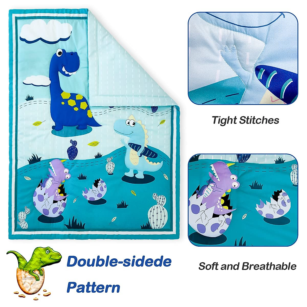 Luxanna Crib Bedding Set Dinosaur 3 Pieces Baby Boys Nursery Bedding Sets with Baby Comforter,Crib Fitted Sheet, Crib Skirt for Boys