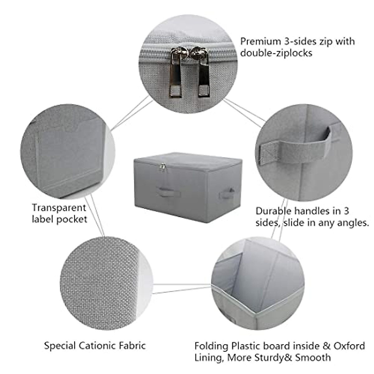 Breathable Canvas Soft Storage Bag with Handles, 2pcs Rigid Folding Storage Bins, Light Gray