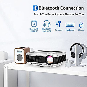 Smart Projector with Bluetooth WiFi, 8000 Lumen Home Theater Projector with 200" Display Video Gaming, Outdoor Movie Android Projector Zoom Wireless Mirroring for Phone HDMI DVD TV Stick Laptop PC USB