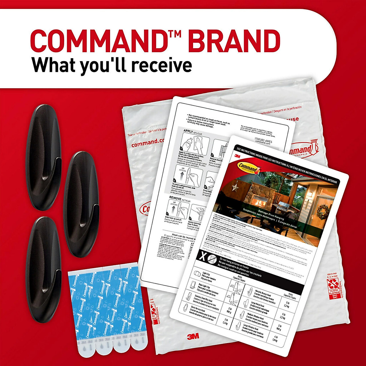 Command Outdoor Large Hooks, Bronze, Holds up to 5 lbs, 3-Hooks, 4-Strips, Decorate Damage-Free