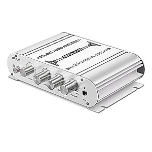 Facmogu ST-838 2.1CH Audio Power Amplifier, RMS 20Wx2+40W Class D Stereo Digital Audio Amp with Subwoofer Output, 80W Mini Subwoofer Amplifier Audio Stereo Bass Amp with DC12V Power Adapter - Silver