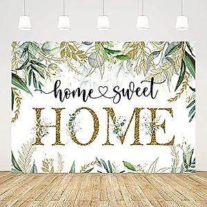 Ticuenicoa 7x5ft Housewarming Backdrop Green Leaves Background for New House Party Decorations Gold Housewarming Photography Home Sweet Home Banner Background Photo Booth Wedding Cake Table Supplies
