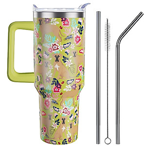 owbgsdh Boxer Dog Gifts for Women Dog Lovers 40 oz Floral Boxer Lover Tumblers with Handle and Straw, Stainless Steel Vacuum Insulated Travel Coffee Mug Cup Water Bottle