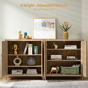 SICOTAS Credenza Sideboard Buffet Rattan Cabinet - Boho Large Kitchen Storage Cabinet with Rattan Storage - Wood Cabinet Buffet Console Table for Dining Room Hallway - 2 Pieces (Natural)