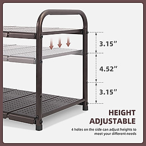 STORAGE MANIAC Under Sink 2 Tier Expandable (Width & Height) Shelf Organizer, Under Sink Organizer and Storage with 10 Removable Steel Panels for Kitchen, Bathroom - from 18.5 to 30 Inches, Bronze