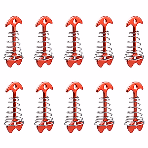 Alnicov 10Pcs Deck Plank Board Tent Stakes,Fishbone Deck Anchor Pegs with Spring Buckle for Outdoor Camping Hiking,Red