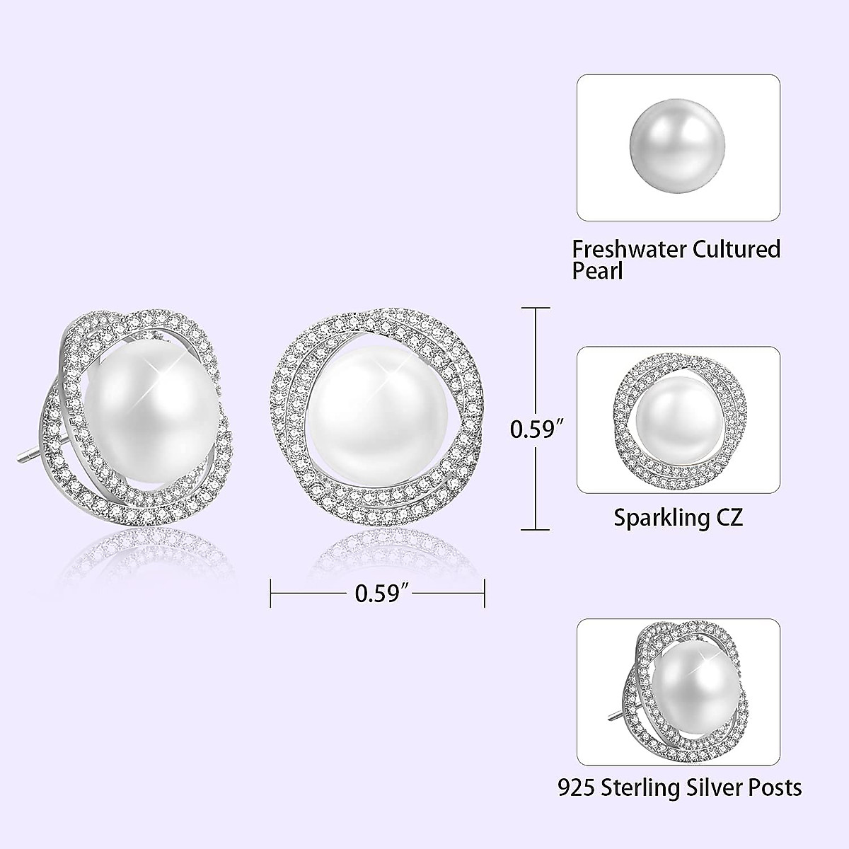Real Pearl Earrings Studs for Women Girls,14K White Gold Plated S925 Sterling Silver Earrings,10-11mm