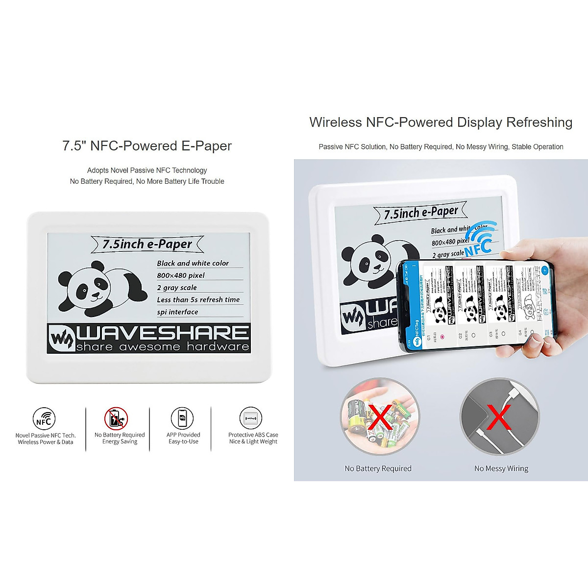 Waveshare 7.5inch NFC e-Paper Eval Kit Bundle with 7.5inch NFC-Powered e-Paper ST25R3911B NFC Board Micro Card 16GB Micro Card Reader USB-A to Micro-B Cable(5 Items)