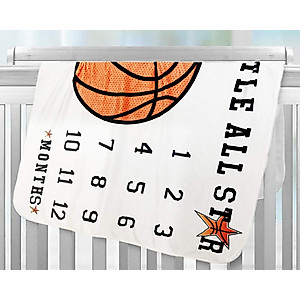 illikkuyax Baby Monthly Milestone Blanket, 40×60 Inches Infant Newborn First Year Basketball Milestone Blanket, Flannel Fleece, Best, Photography Backdrop Photo Prop for Newborn Boy Girl
