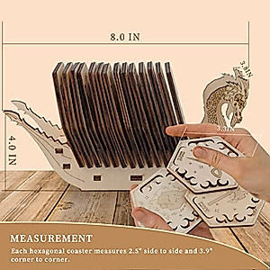 D&D Class Coasters Set of 14 with Holder Hexagon Gaming Mug Mats Wooden Laser Engraved DND Classes Icons Gift for Dungeons and Dragons Fans, Game Master