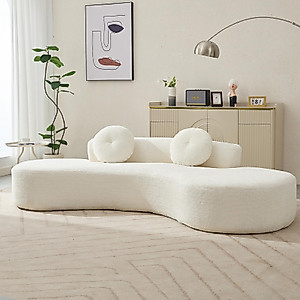 Modern 4-Seater Curved Sofa, Sofa-in-a-Box, No Assembly Required, Comfy Corduroy Fabric Sofa Couch with 2 Pillows, High Density Sponges Cloud Couch for Living Room Apartment Office (Beige)