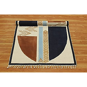 Casavani Hand Block Printed Area Rug Geometric White & Black Cotton Dhurrie Floor Carpet For Doormat Best Uses For Bedroom,Living Room,Dining Room,Kitchen,Purch 10x14 Feet