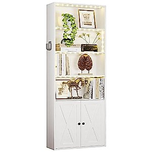 IRONCK Tall Bookcase with LED Lights, 70 in Industrial Bookshelf Display Shelf Floor Standing for Home Office, Living Room, Bed Room