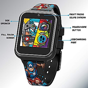 Accutime Kids Marvel Avengers Black Educational Touchscreen Smart Watch Toy for Girls, Boys, Toddlers - Selfie Cam, Learning Games, Alarm, Calculator, Pedometer and more (Model: AVG4597AZ)