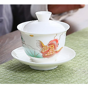 Emoyi Fish Pattern China Traditional Teacup Porcelain Gaiwan Tea Set 150ml