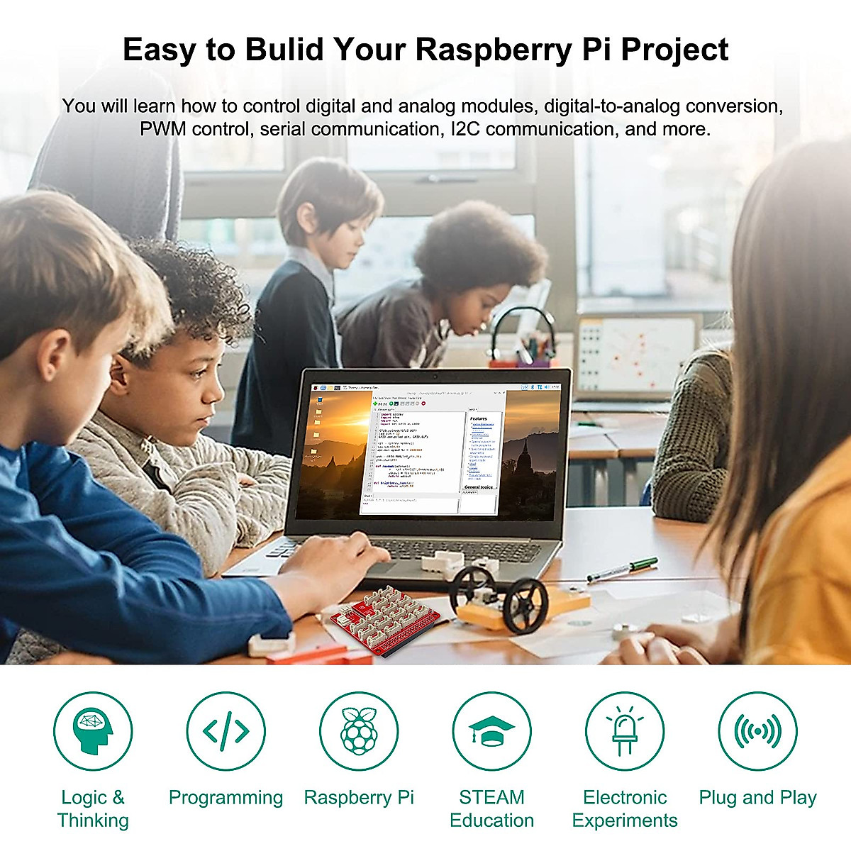 ELECROW Sensor Kit for Raspberry Pi, Programming Learning Kit, Electronics and Coding Kit for Raspberry Pi Beginners
